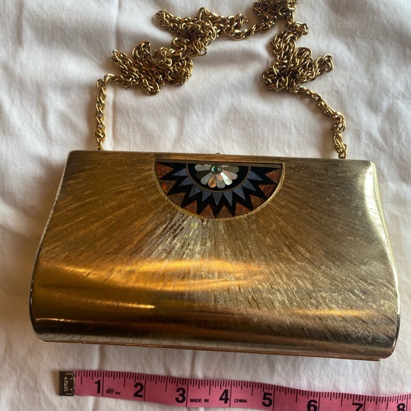 Rodo | Bags | Vintage Gold Metal Rodo Clutch With Chain Glam Luxury ...